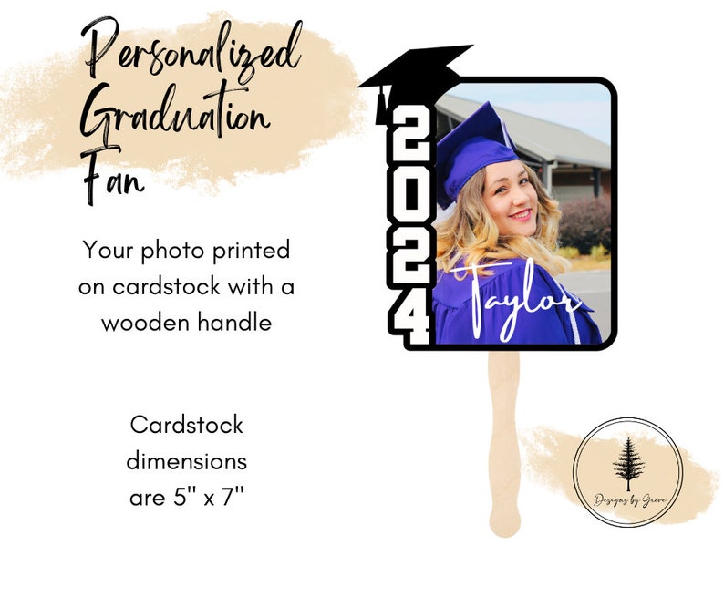 Personalized Graduation Fan, Grad 2024, Grad Cake Topper, Grad Face on ...