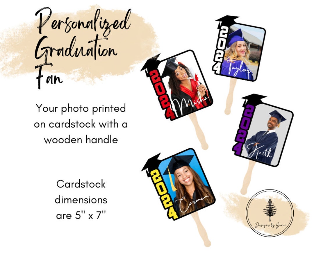 Personalized Graduation Fan, Grad 2024, Grad Cake Topper, Grad Face on ...