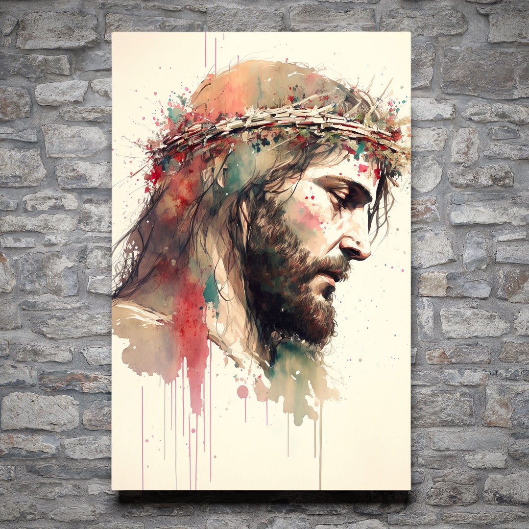 Jesus Japanese Watercolor Painting Christian Wall Art Wrapped Canvas ...
