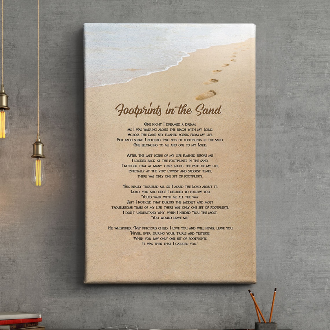 Footprints in the Sand Christian Wall Art Wrapped Canvas Bible Verse ...