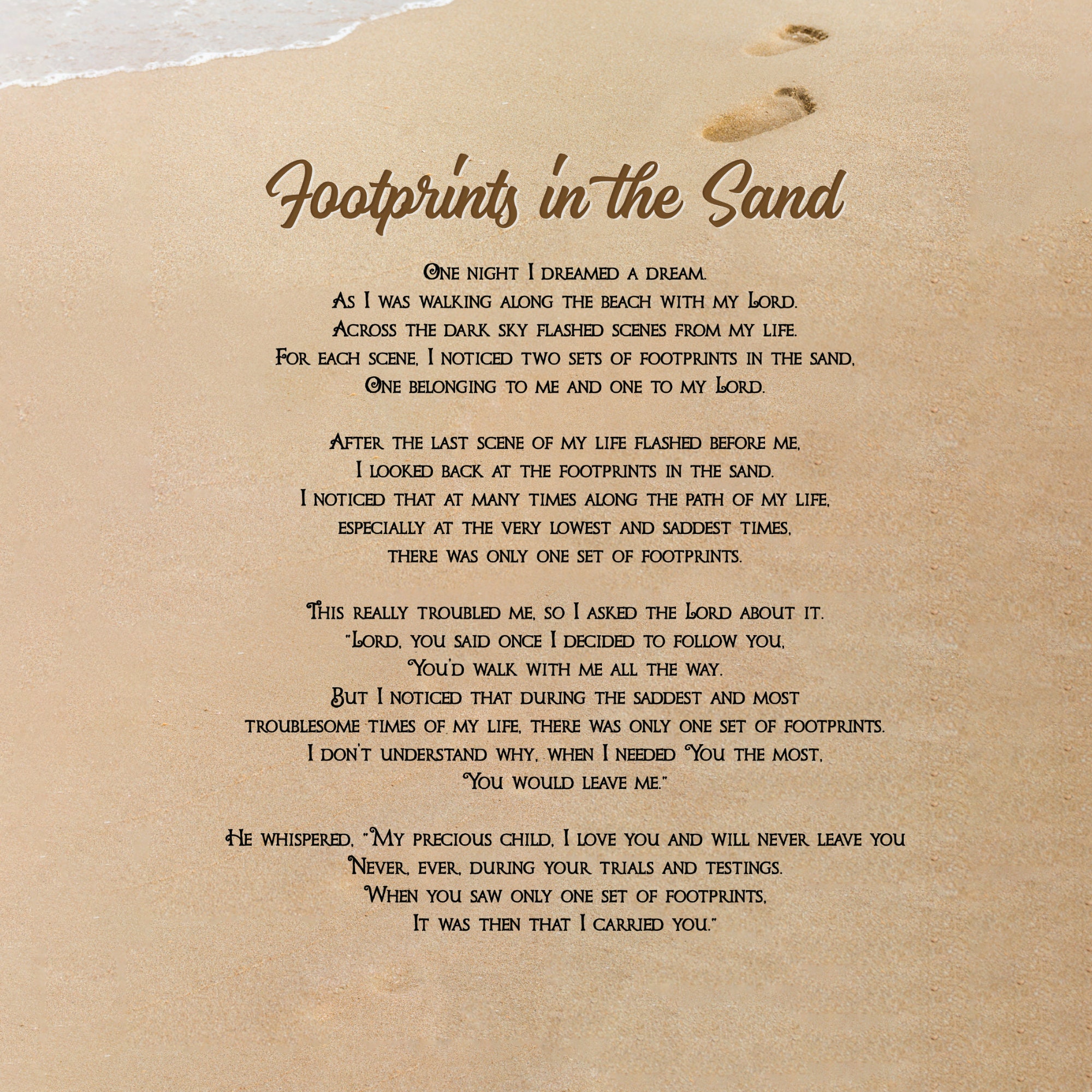 Footprints in the Sand Christian Wall Art Wrapped Canvas Bible Verse ...