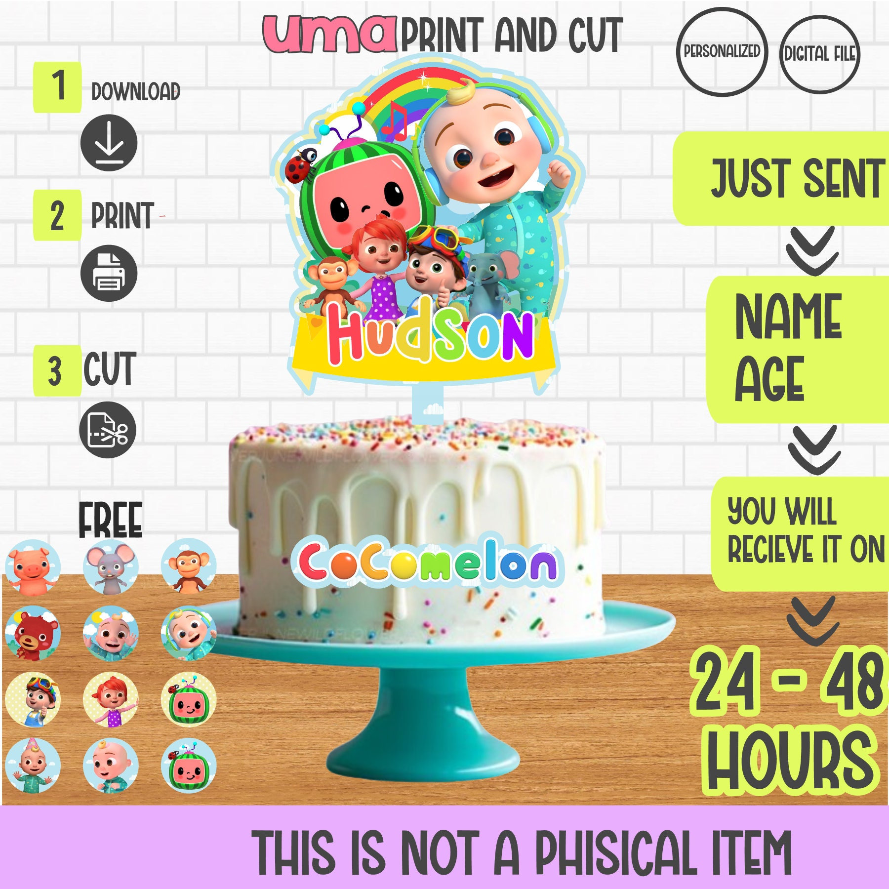 Cake Topper Cocomelon Printable Party Supplies Cocomelon Topper ...