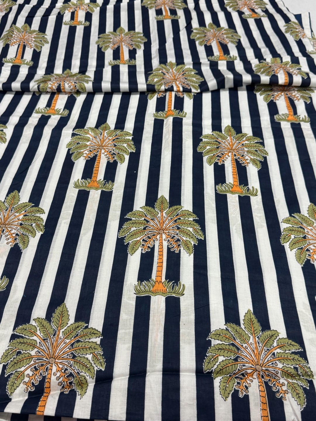 Strips Palm Tree Fabric Indian Pure Cotton Fabric, Dress Making Fabric ...