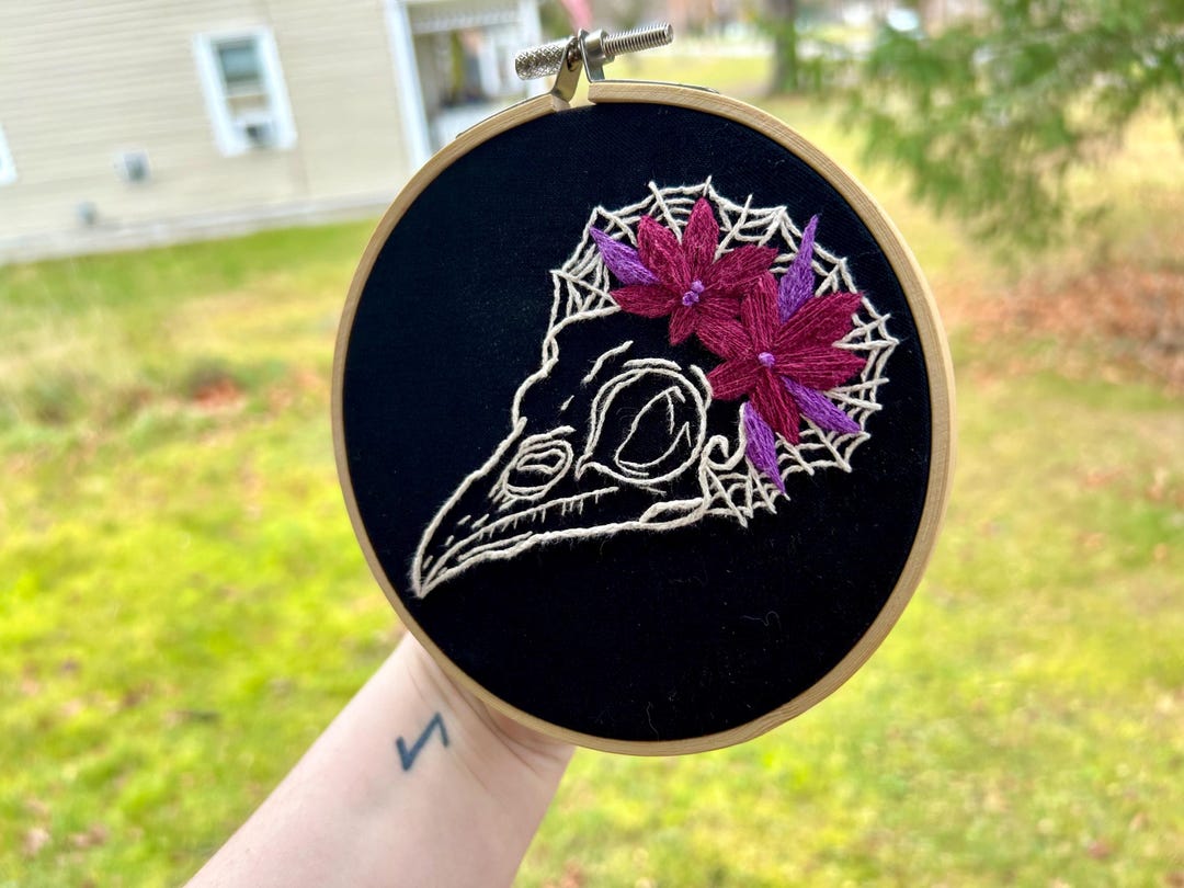 Macabre Floral Bird Skull Embroidery - Etsy