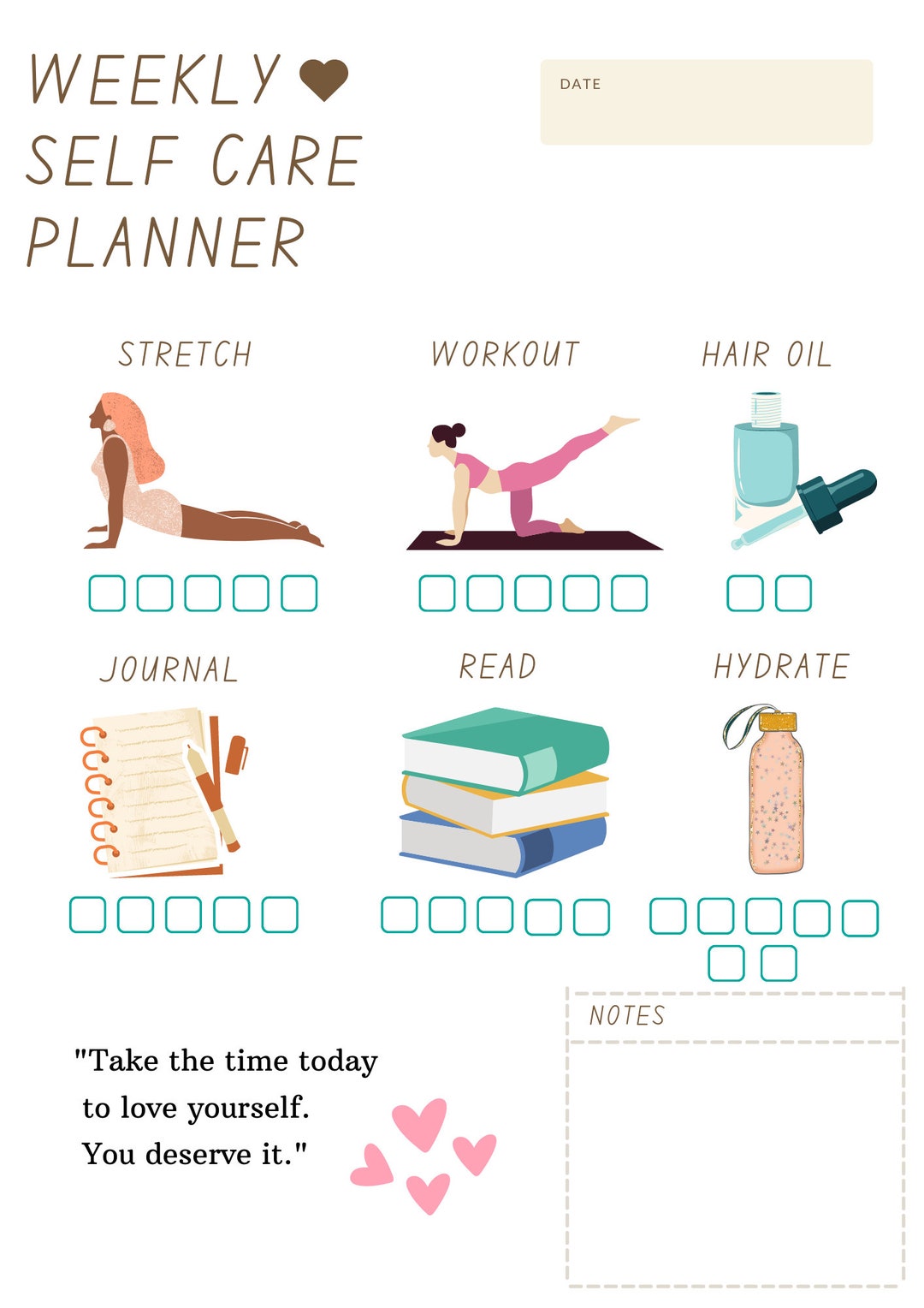 Weekly Self Care Planner, Track Your Self Care Activities, Printable ...