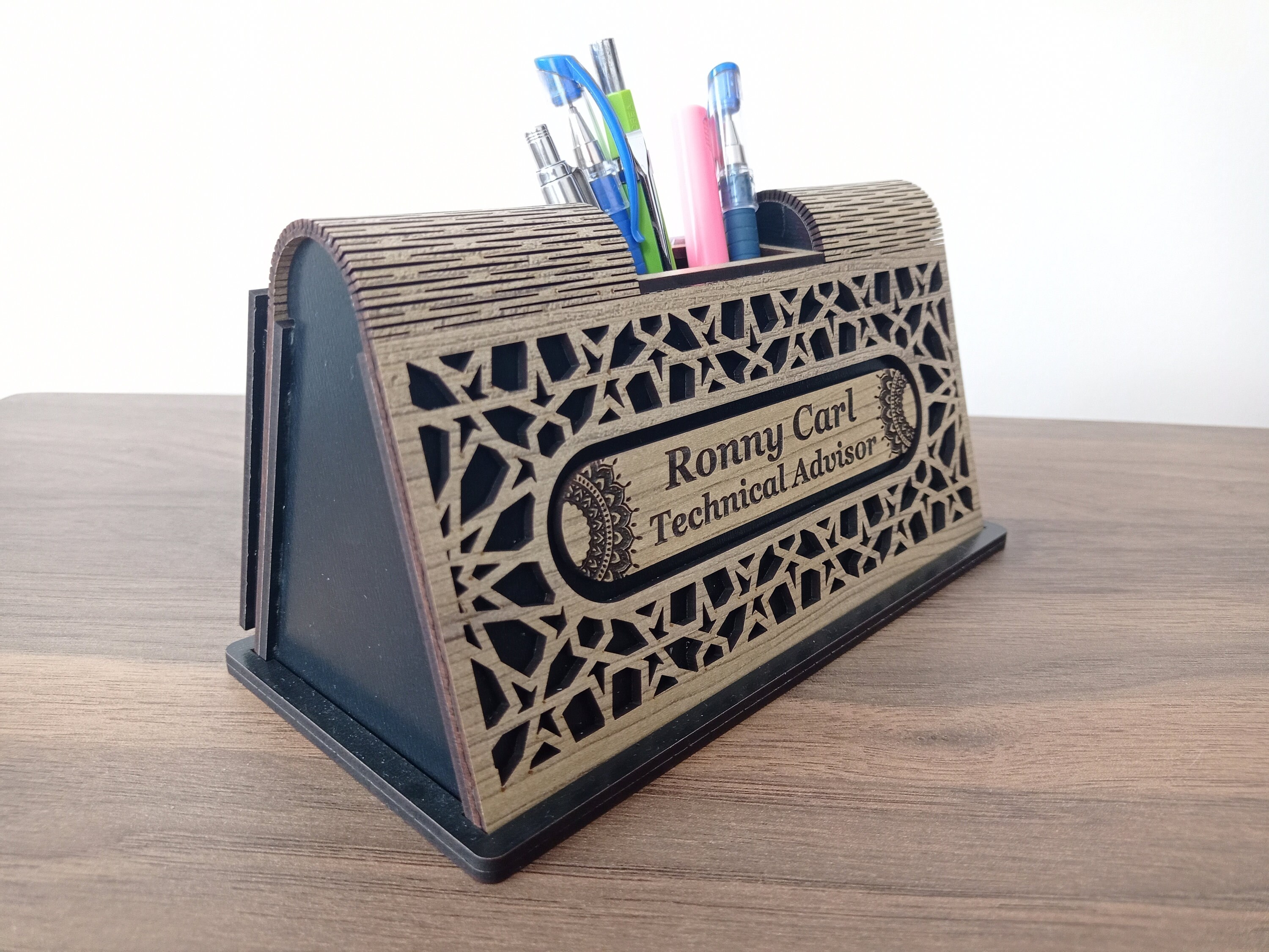 Personalized Wooden Desk Name Plate & Desktop Organizer, Desk Name ...