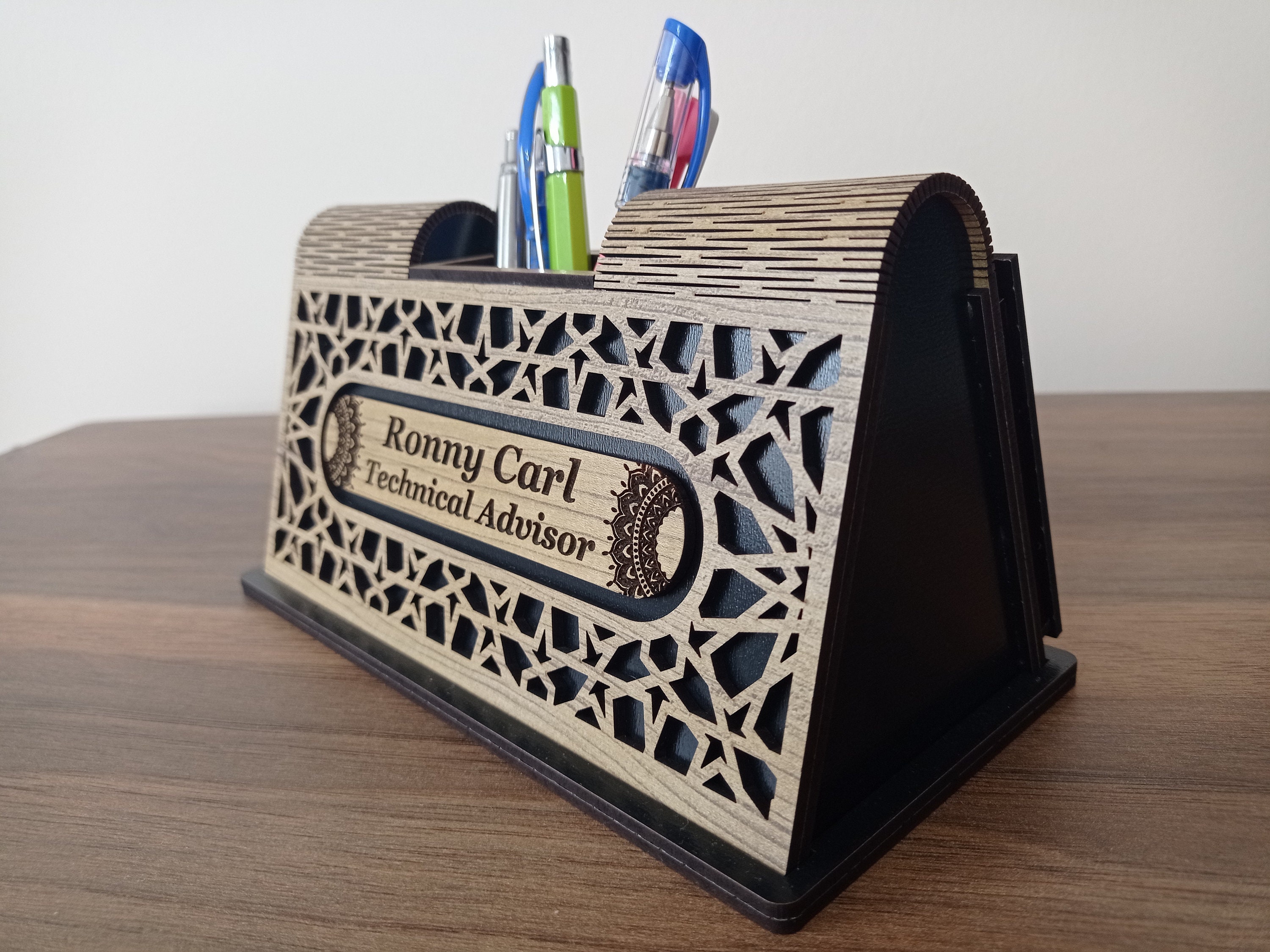 Personalized Wooden Desk Name Plate & Desktop Organizer, Desk Name ...