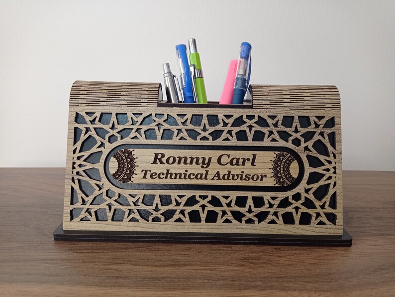 Personalized Wooden Desk Name Plate & Desktop Organizer, Desk Name ...