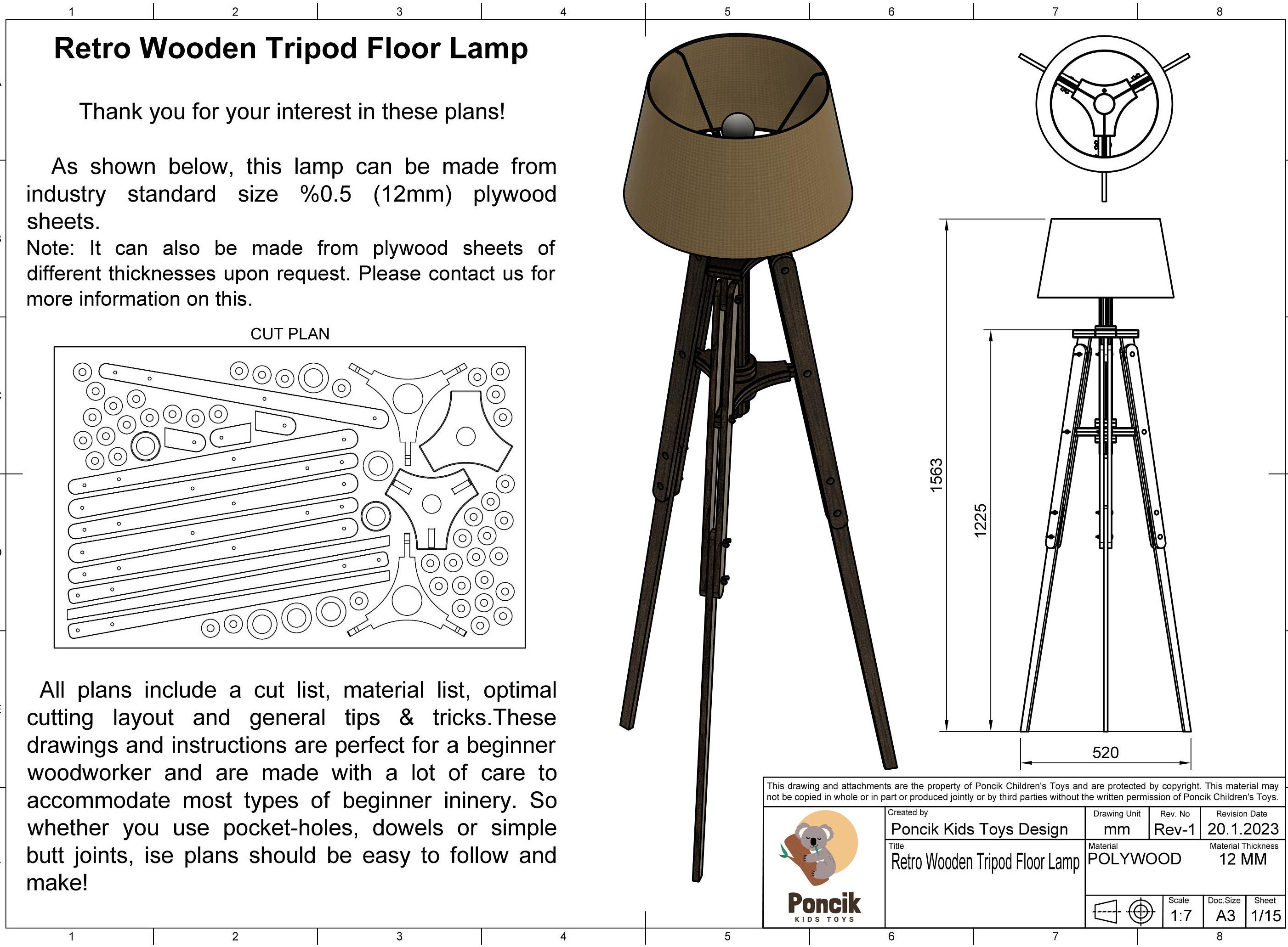 Adjustable Retro Wooden Tripod Telescopic Lift Floor Lamp, Bedside ...