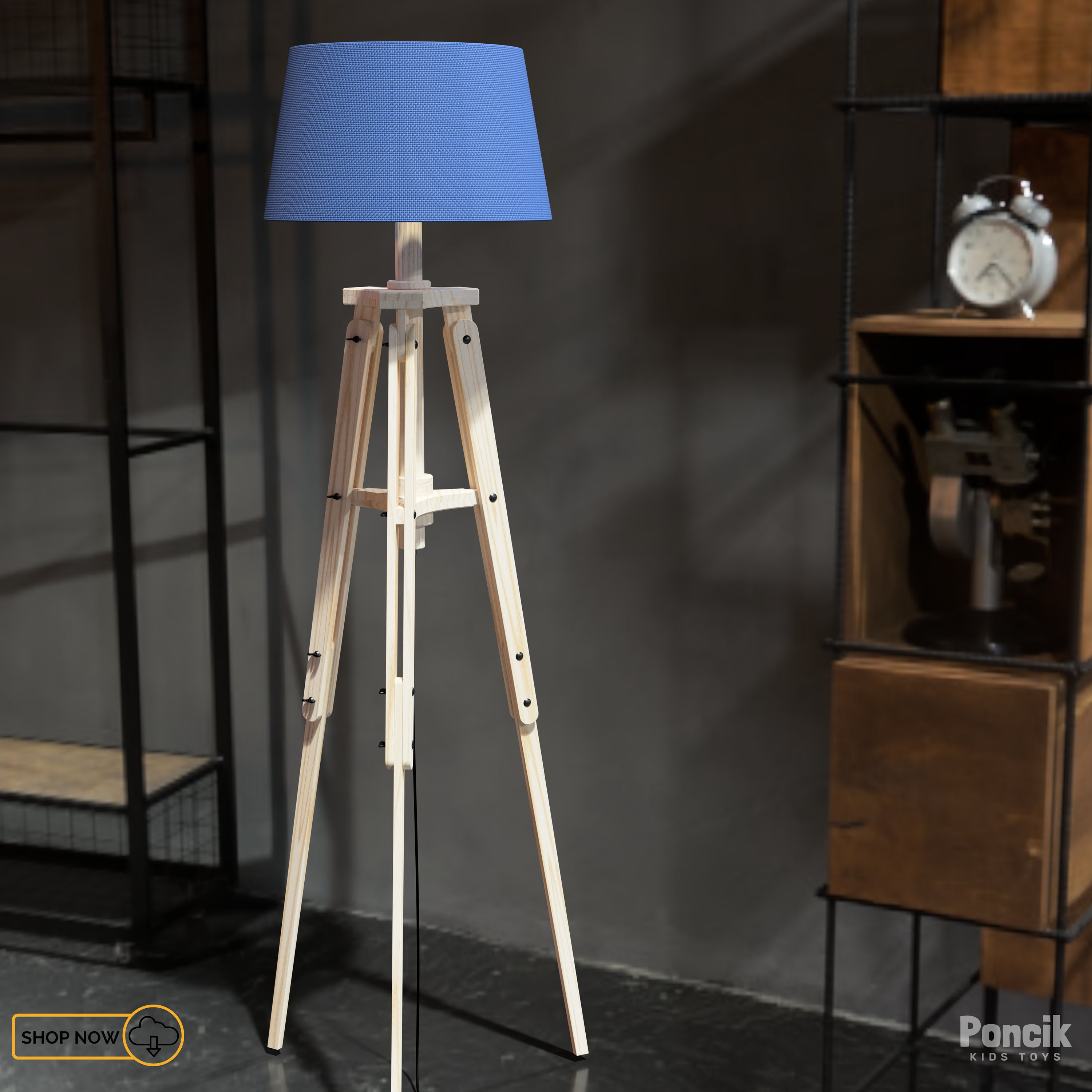 Adjustable Retro Wooden Tripod Telescopic Lift Floor Lamp, Bedside ...