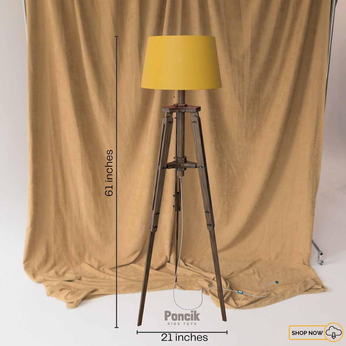Adjustable Retro Wooden Tripod Telescopic Lift Floor Lamp, Bedside ...