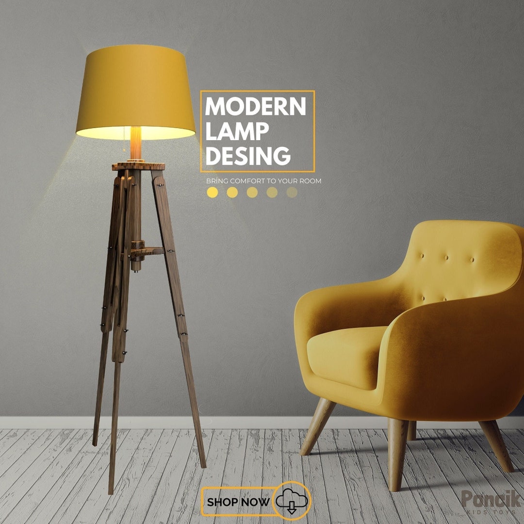 Adjustable Retro Wooden Tripod Telescopic Lift Floor Lamp, Bedside ...