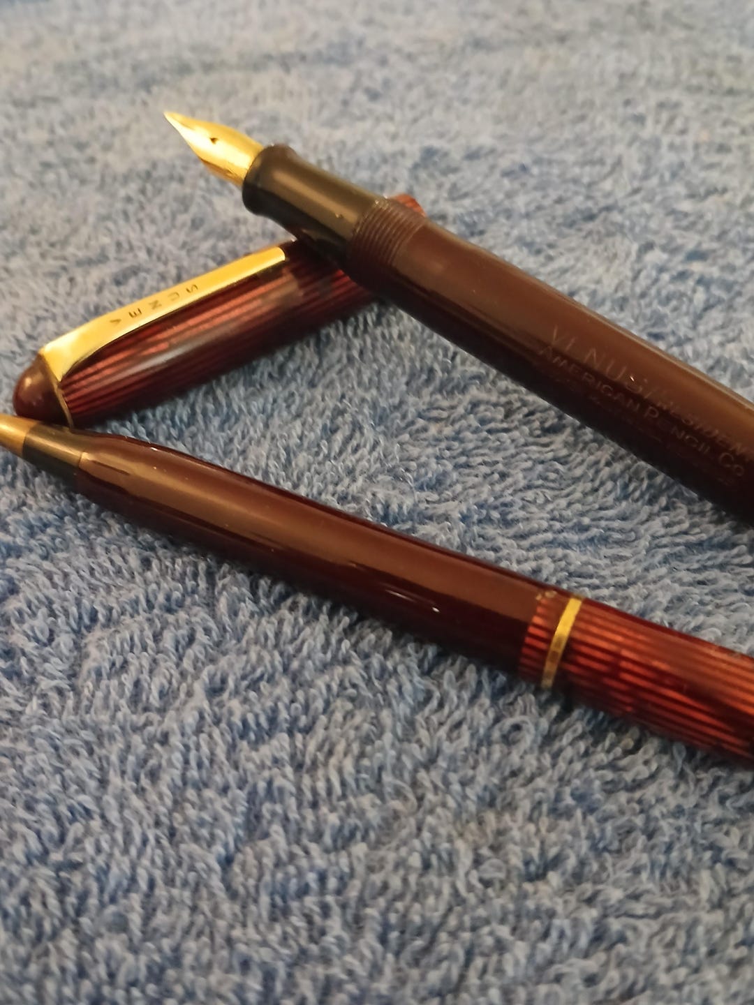 Venus President Red Marbled Pen/pencil Set / 1940's Vintage Fountain ...