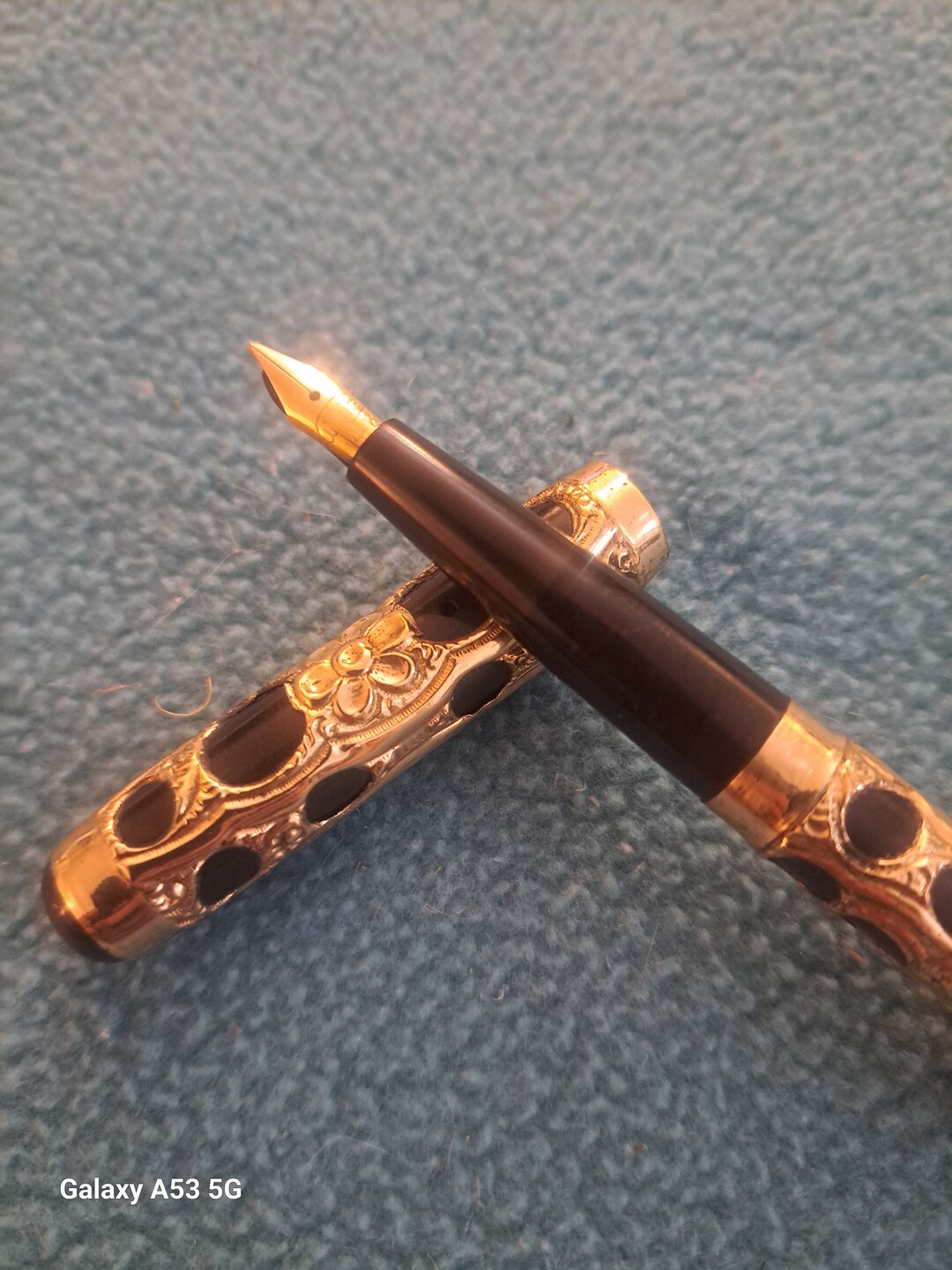 Oversized Gold Repousse Overlay / 1900's Black Hard Rubber / MFS 4 Flex ...