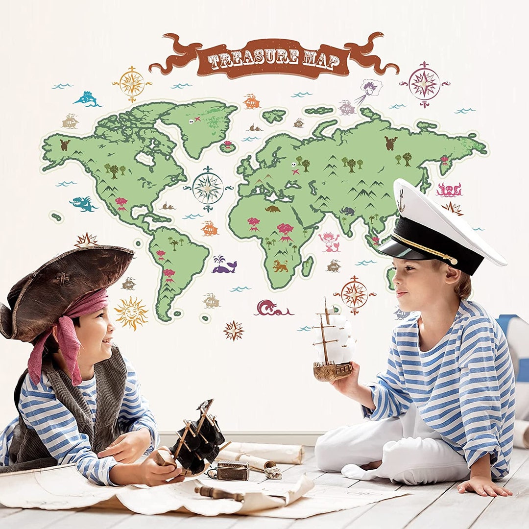 Animal World Map Kids Wall Stickers Removable Wall Stickers for Bedroom ...