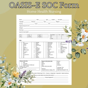 OASIS E Start of Care (SOC) Form Cheat Sheet Home Health Nurse - Etsy