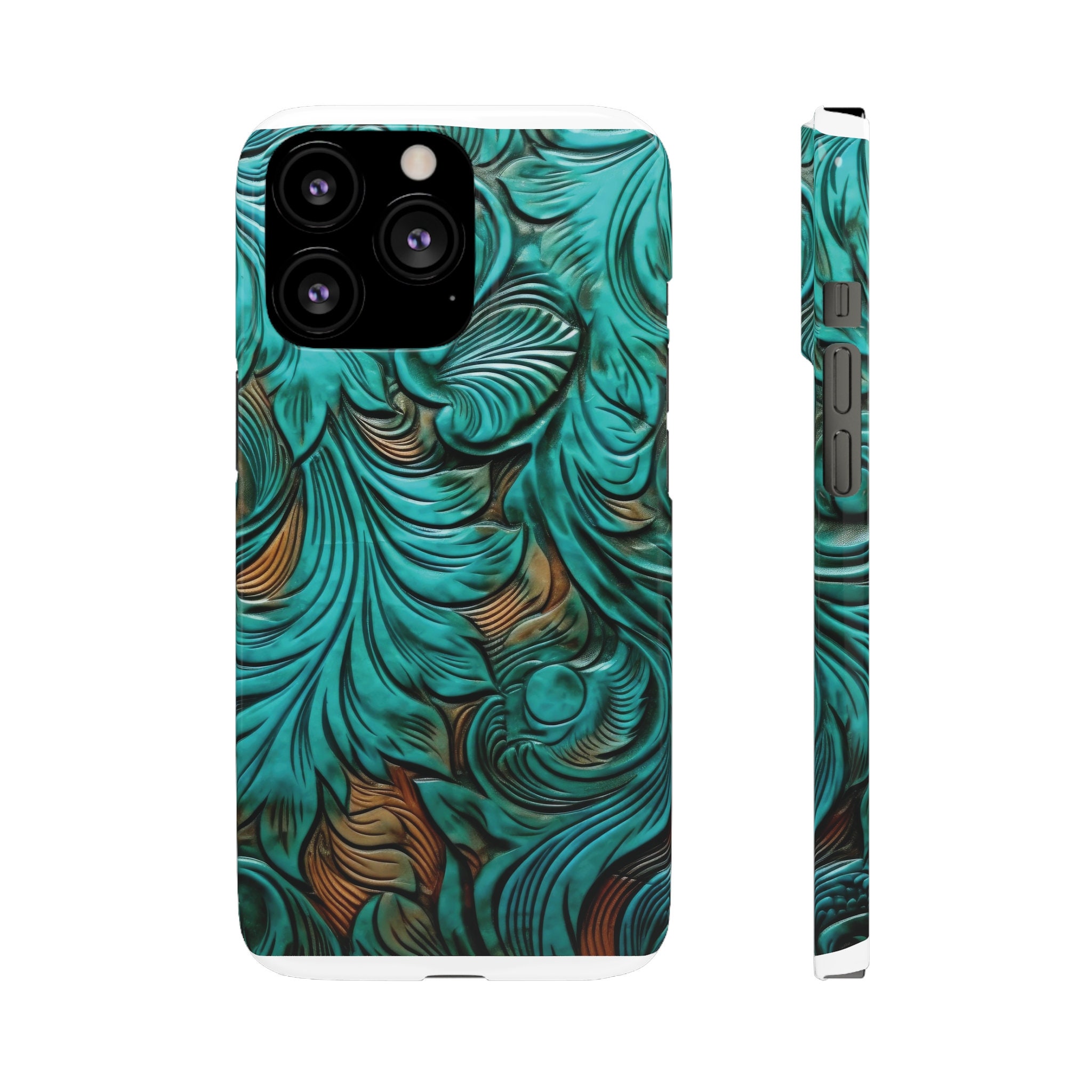 Faux Tooled Turquoise Leather Slim Snap Phone Cases | Cowgirl iPhone ...