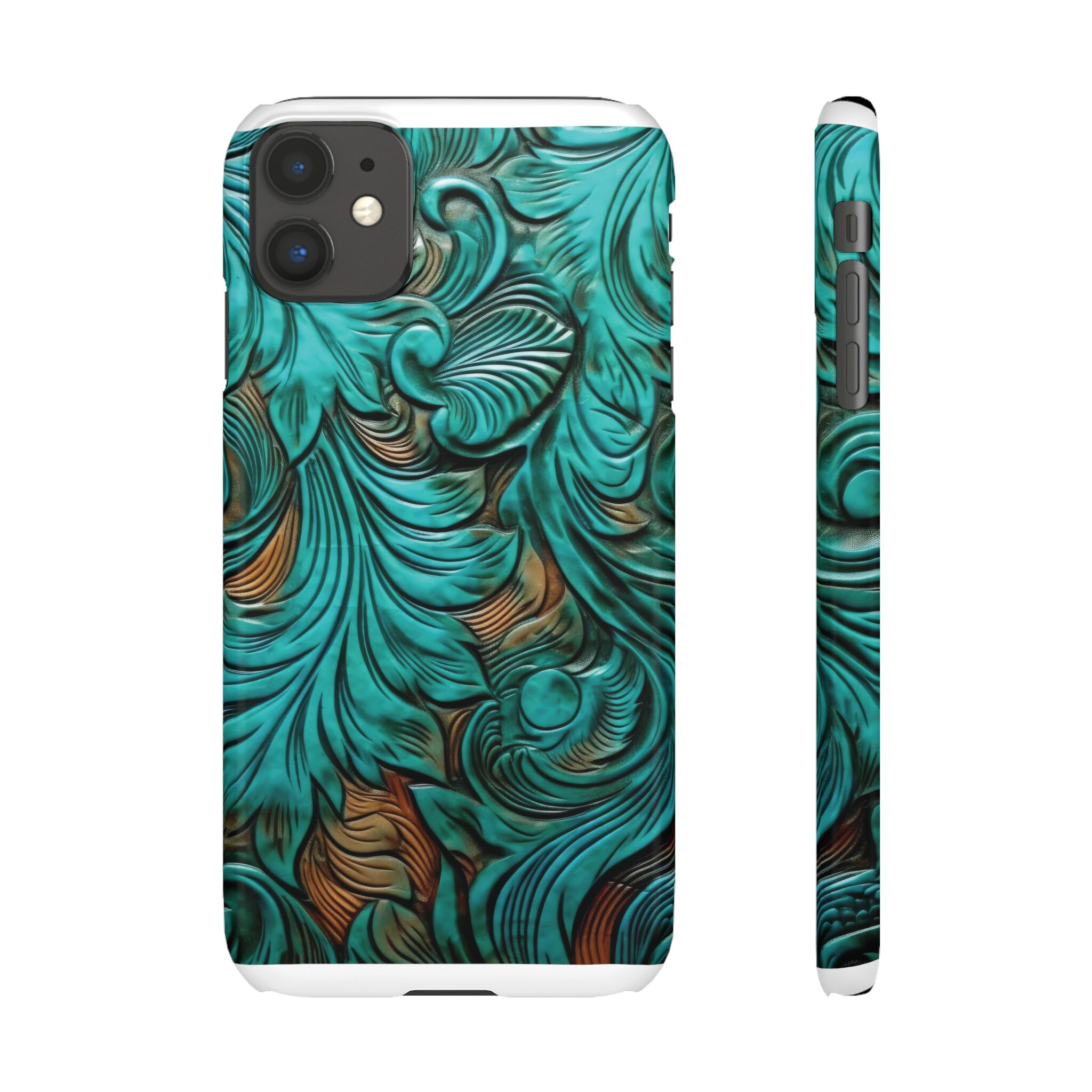 Faux Tooled Turquoise Leather Slim Snap Phone Cases | Cowgirl iPhone ...