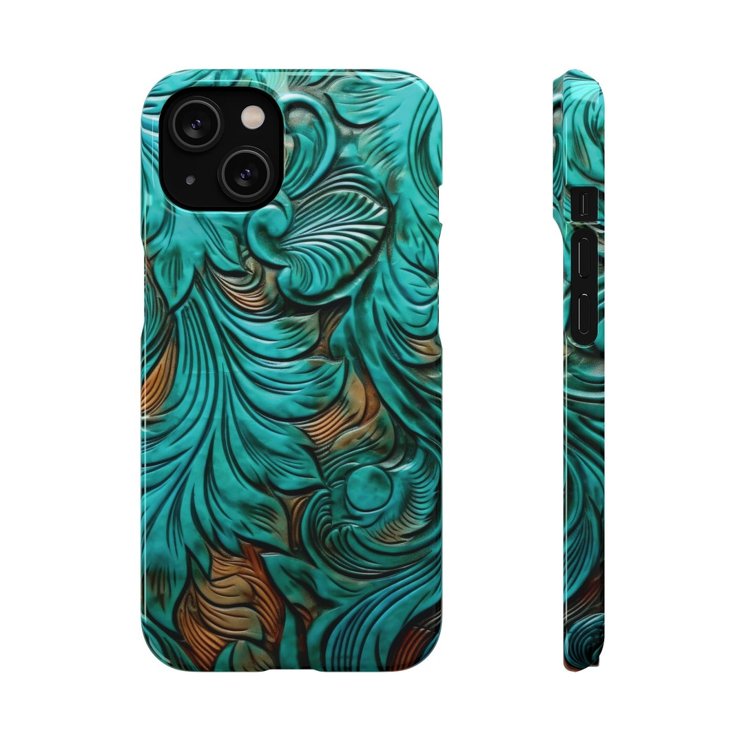 Faux Tooled Turquoise Leather Slim Snap Phone Cases | Cowgirl iPhone ...