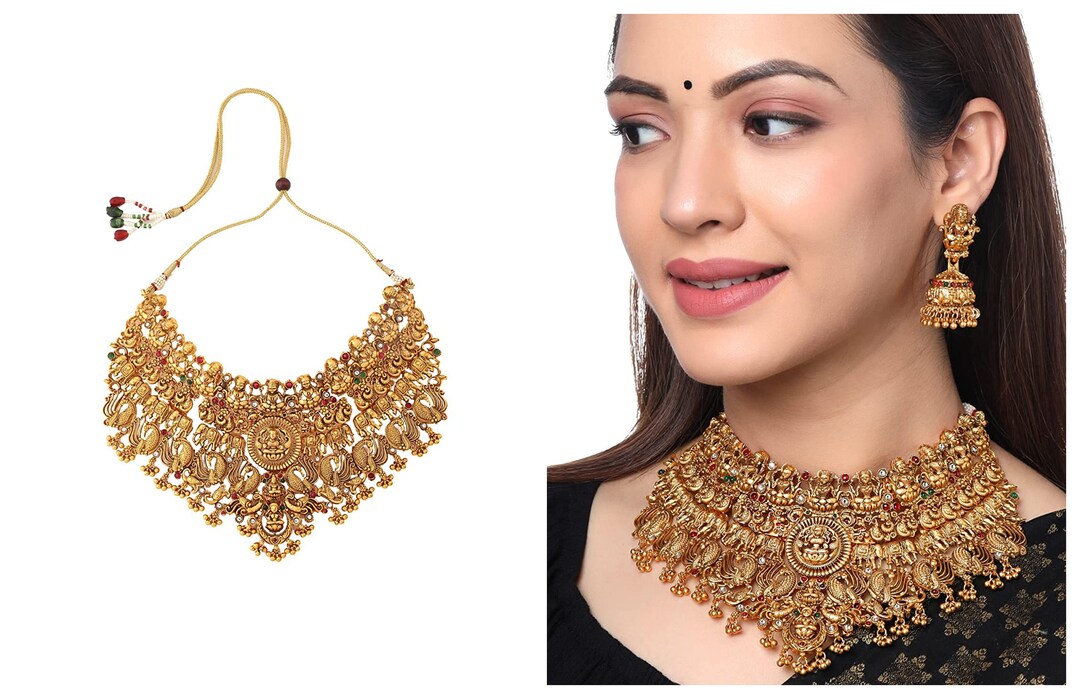 Traditional Temple Jewelry Set Antique Necklace Set With - Etsy