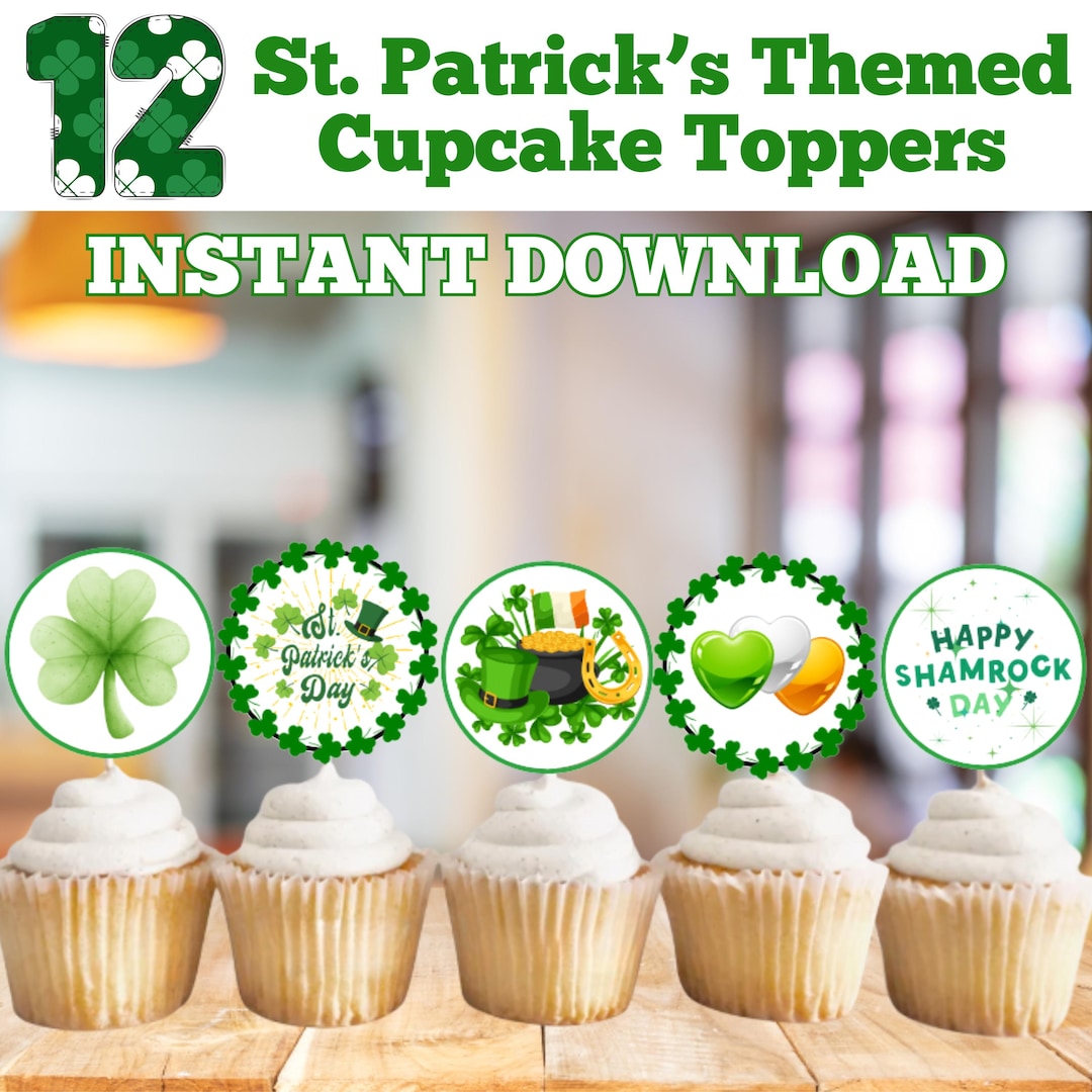 St. Patricks Day Cupcake Toppers, Instant Download, Shamrock Cupcake ...