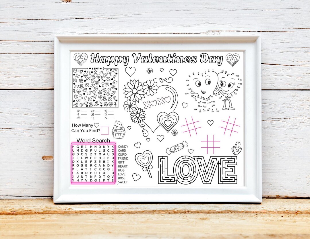 Valentine's Activity Placemat, "valentine's DAY Placemat" Kids Table ...