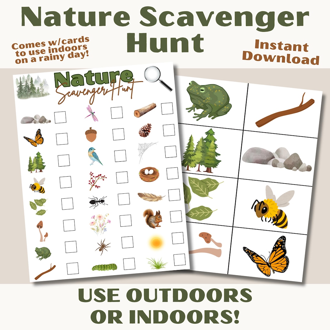 Nature Scavenger Hunt, Printable Instant Download Nature Treasure Hunt ...