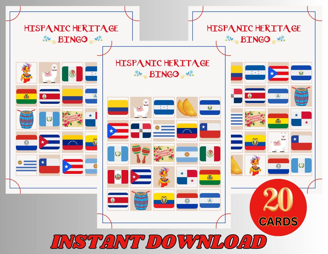 Hispanic Heritage Month Bingo, 20 Printable Bingo Cards, Hispanic ...