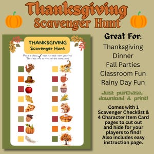 Thanksgiving Scavenger Hunt Game, Thanksgiving Game, Thanksgiving ...