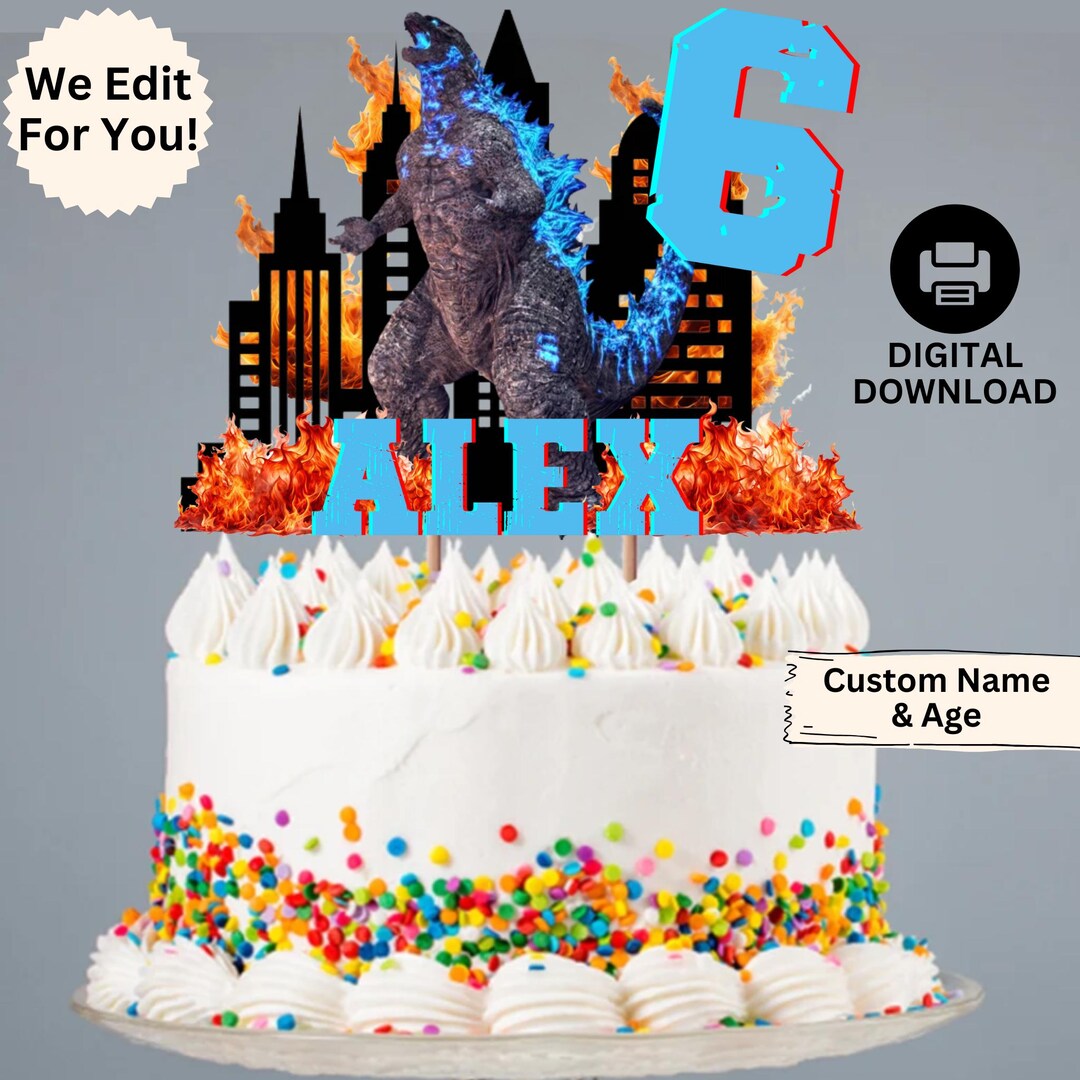 Personalized Lizard Zilla Birthday Cake Topper, God-zilla Cake Topper ...