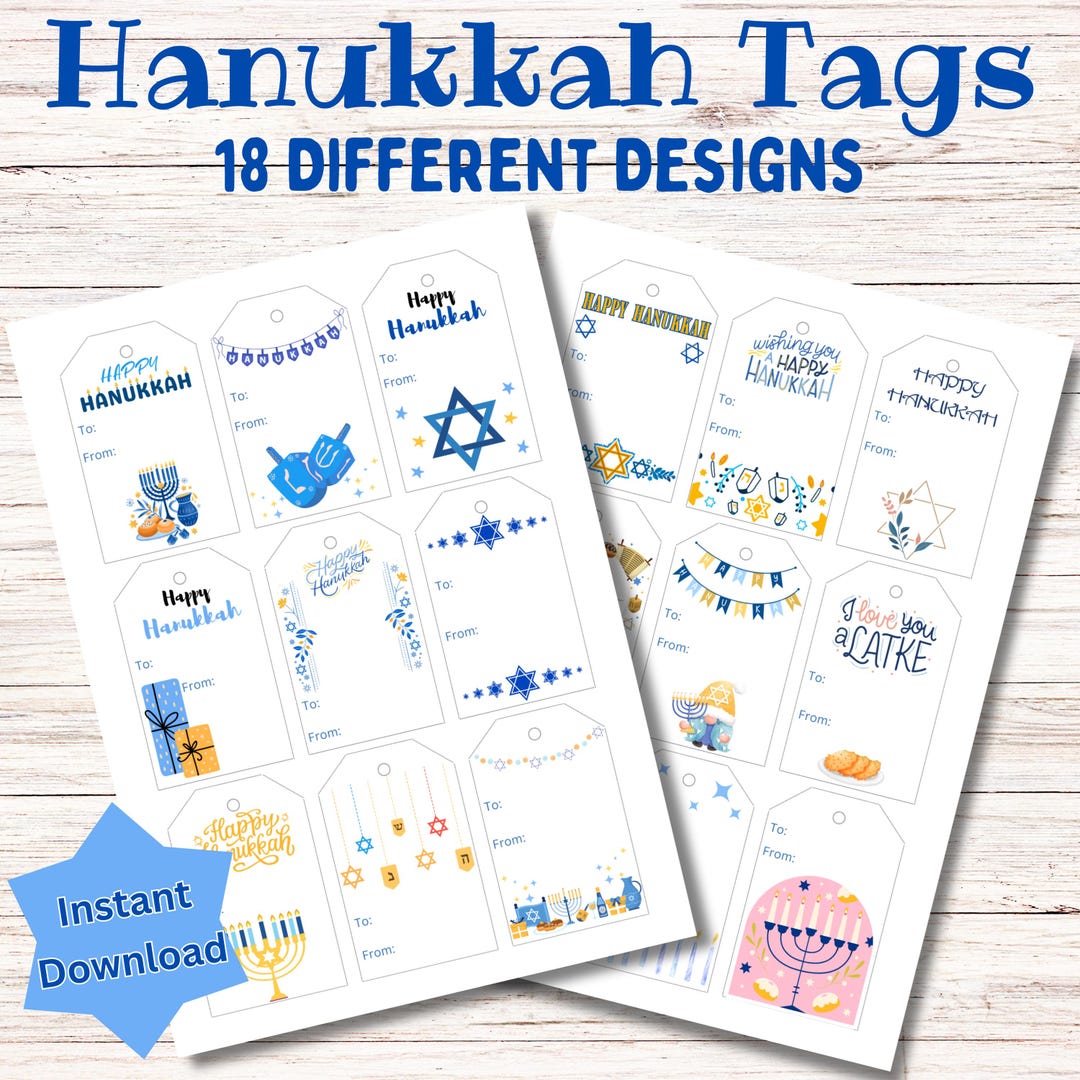 Happy Hanukkah Gift Tag Printable, Set of 18, Menorah Chanukah Tag ...