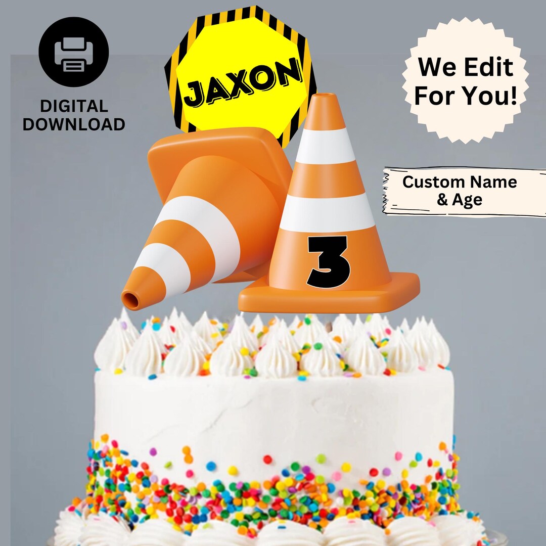 Personalized Traffic Cone Cake Topper, Construction Birthday Cake ...