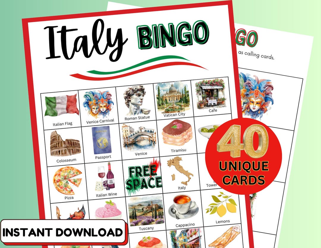 Italy Travel Bingo Game, 40 Italy Bingo Cards, Italy Trip Vacation ...
