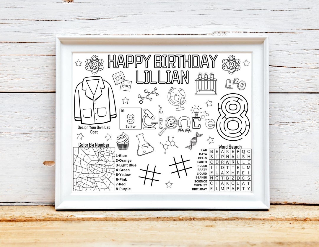Personalized Science Theme Birthday Activity Placemat, Science Party ...