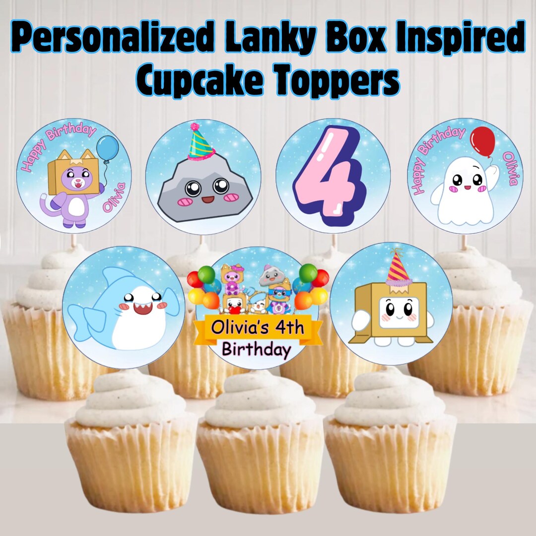 Personalized Lanky Kitten Birthday Cupcake Toppers, Lanky Kitty Box ...