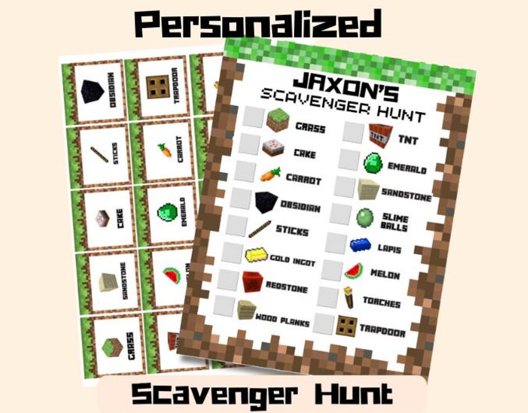 Personalizable Pixel Craft Scavenger Hunt, Printable Video Game ...