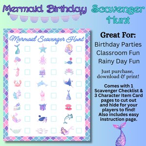 Mermaid Scavenger Hunt, Mermaid Indoor Treasure Hunt, Mermaid Birthday ...