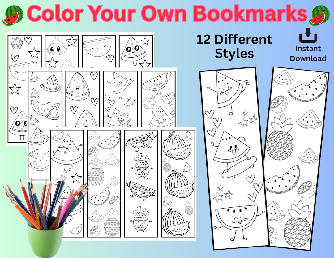 Printable Watermelon Color Your Own Bookmarks, One in a Melon Party ...