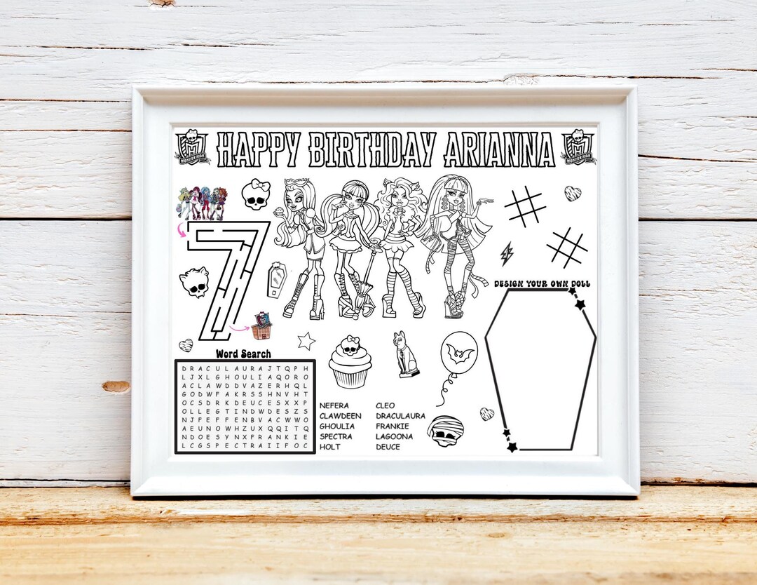 Personalized Monster Girls High School Birthday Placemat, Monster Doll ...