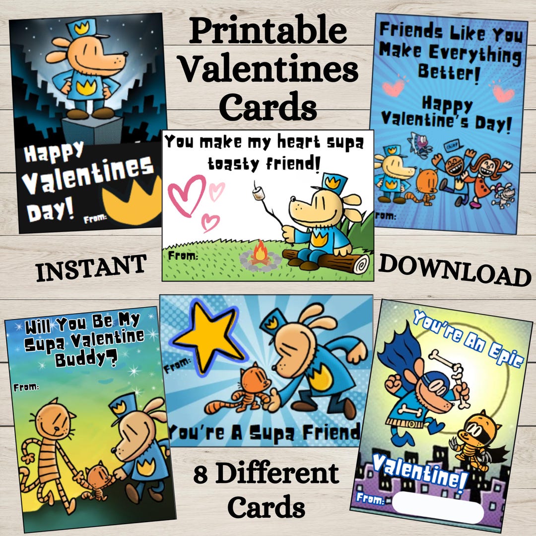 Printable Dogman Valentines Cards, Dog Theme Man Theme Valentines, DIY ...