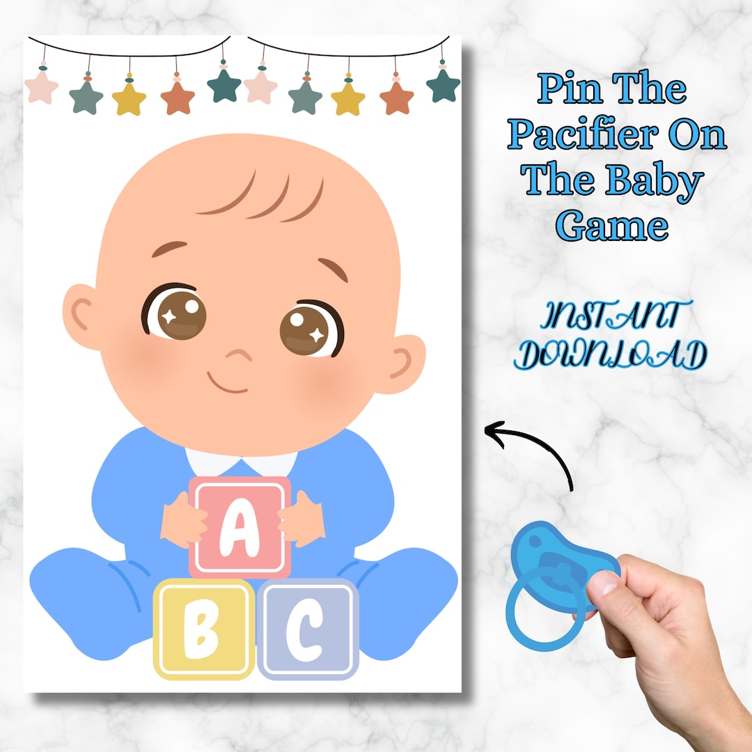Pin the Pacifier on the Baby Game, Printable Baby Shower Game, Pin the ...