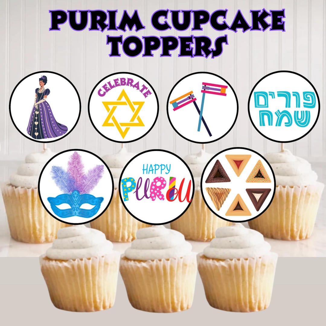 Purim Printable Cupcake Toppers, Purim Labels, Purim Stickers, Instant ...