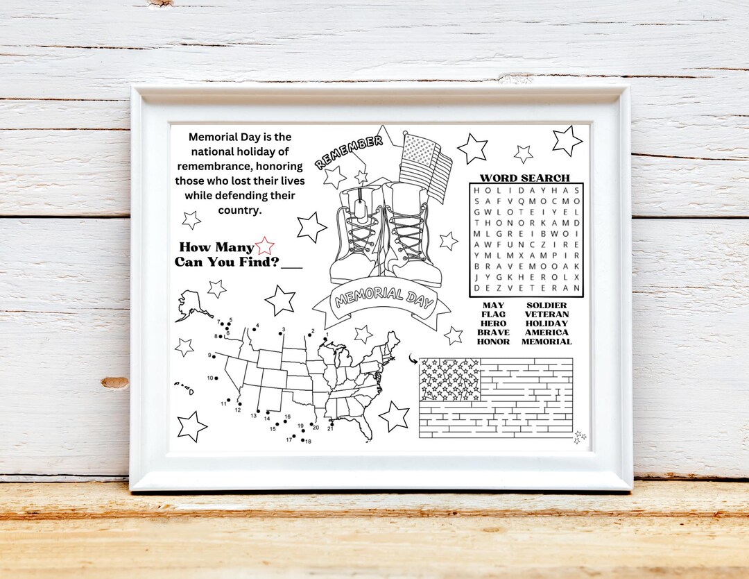 Printable Memorial Day Activity Placemat, Memorial Day Coloring Page ...
