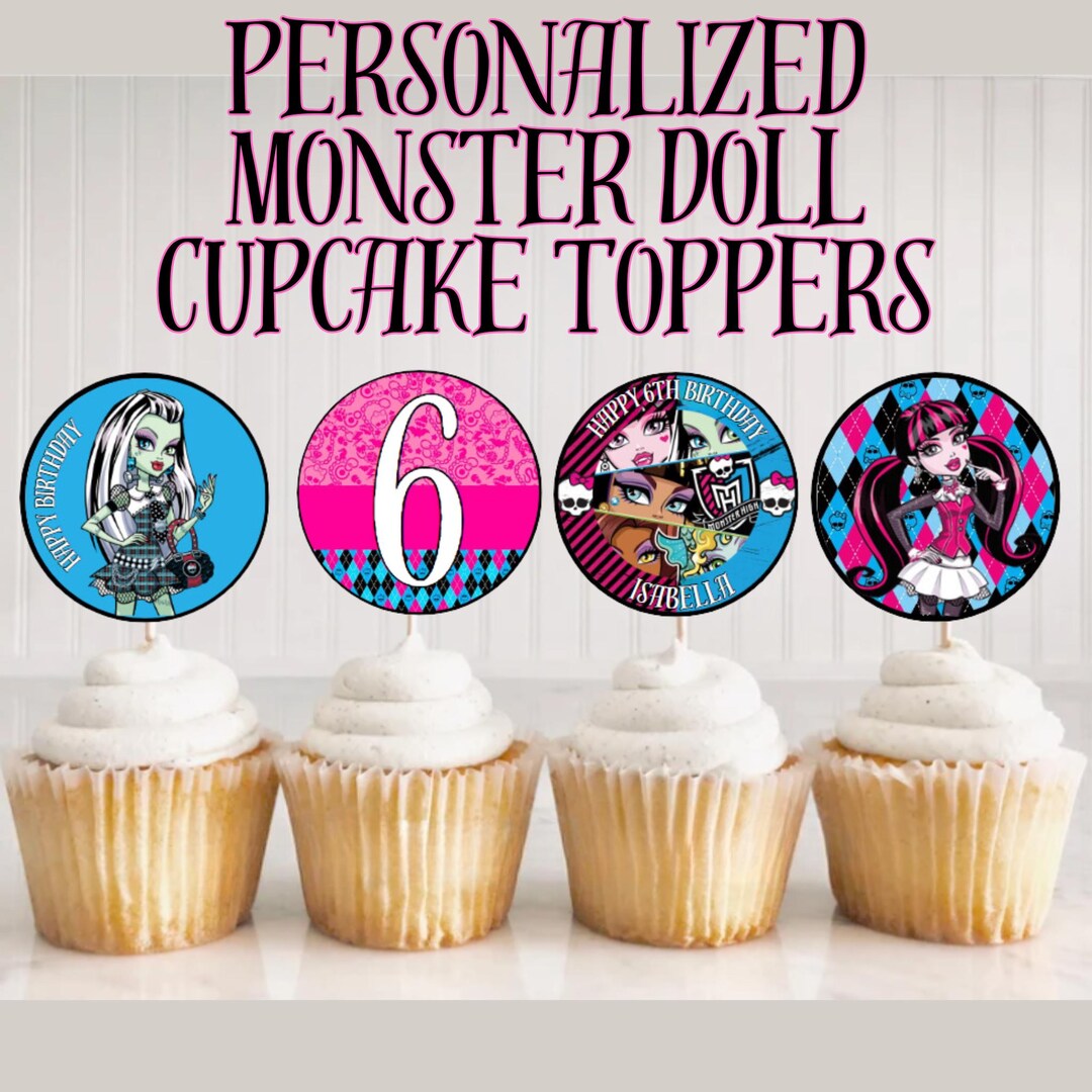 Personalized Monster Girls Cupcake Toppers, Monster Doll Theme Party ...