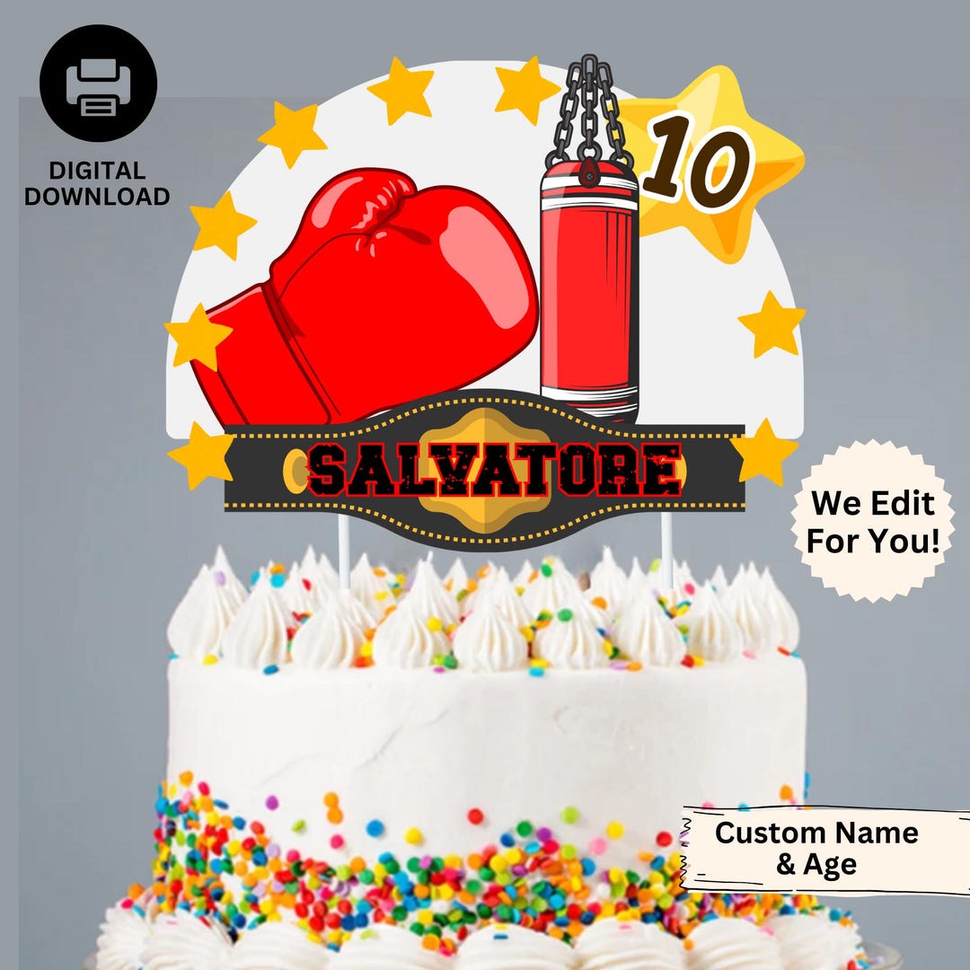 Personalized Boxing Birthday Cake Topper, Knockout Birthday, 1st Round ...