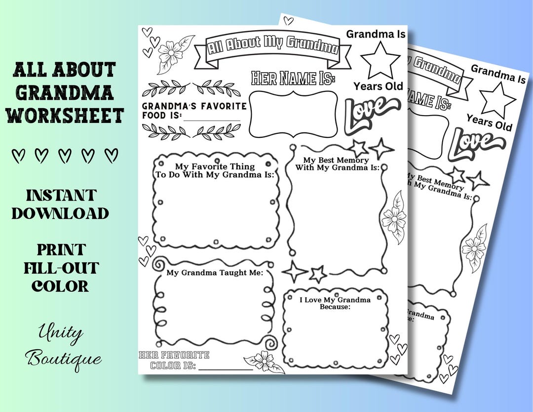 All About Grandma Printable Worksheet, Mothers Day Gift for Grandma ...