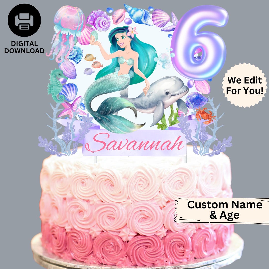 Personalized Mermaid Cake Topper, Mermaid Birthday Cake Decor, Ocean ...