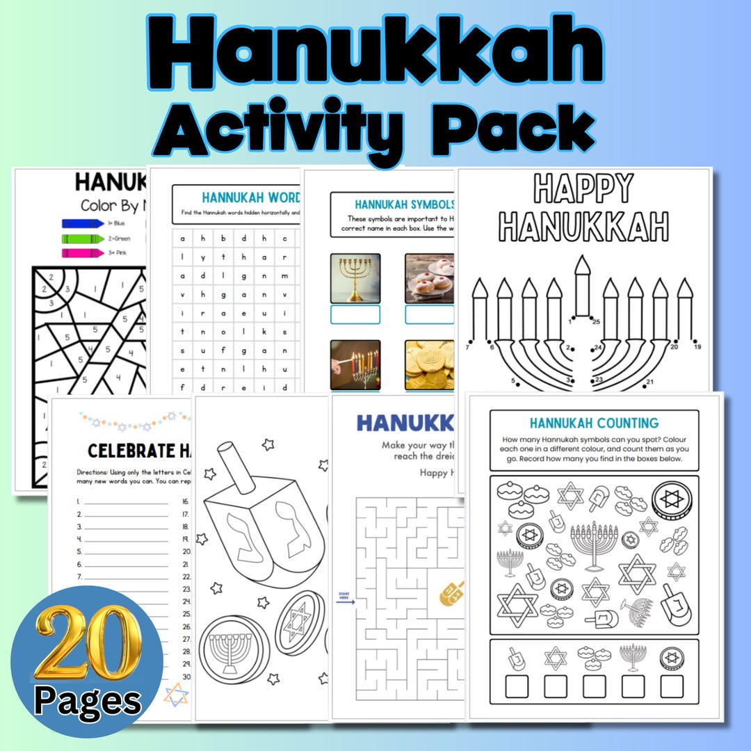 20 Printable Hanukkah Activities, Hanukkah Activity Bundle, Hanukkah ...