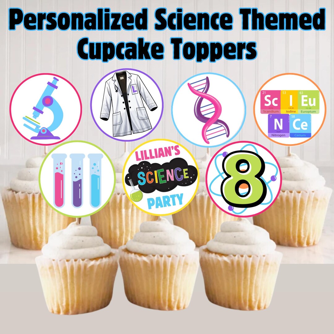 Personalized Girls Science Party Cupcake Toppers, Science Lab Party ...