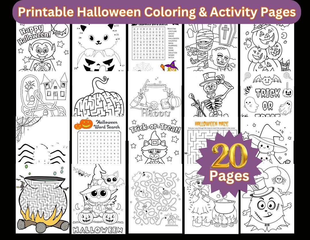 20 Printable Kids Halloween Activities, Halloween Coloring Pages ...